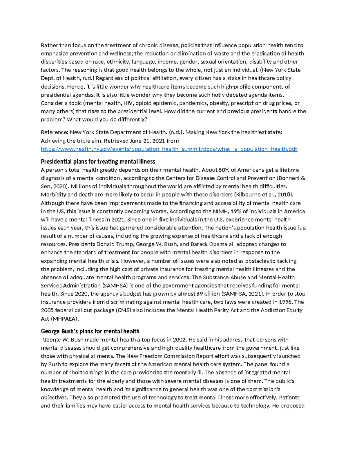 Mental Health Policies and Presidential Responses: Week 1 Discussion ...