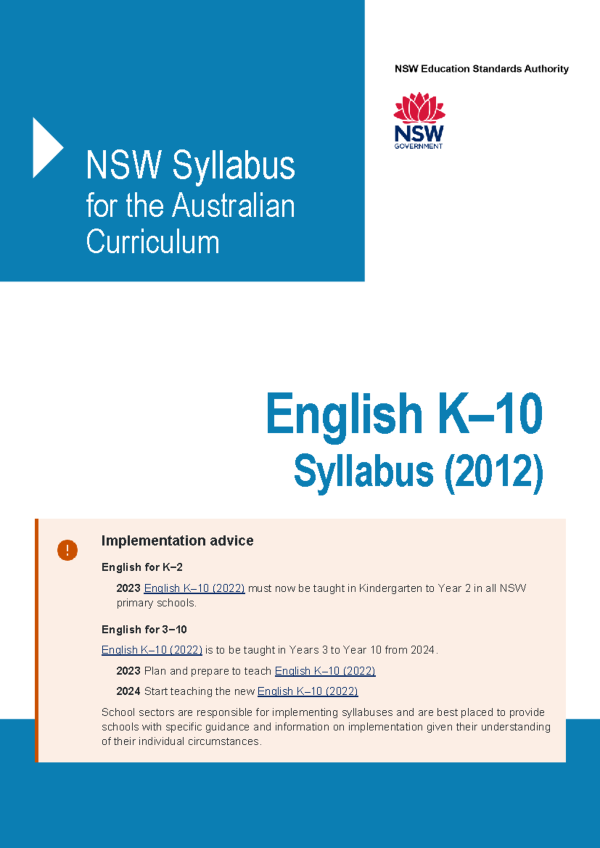 2024 NSW English K-10 Syllabus Implementation Guide - Studocu