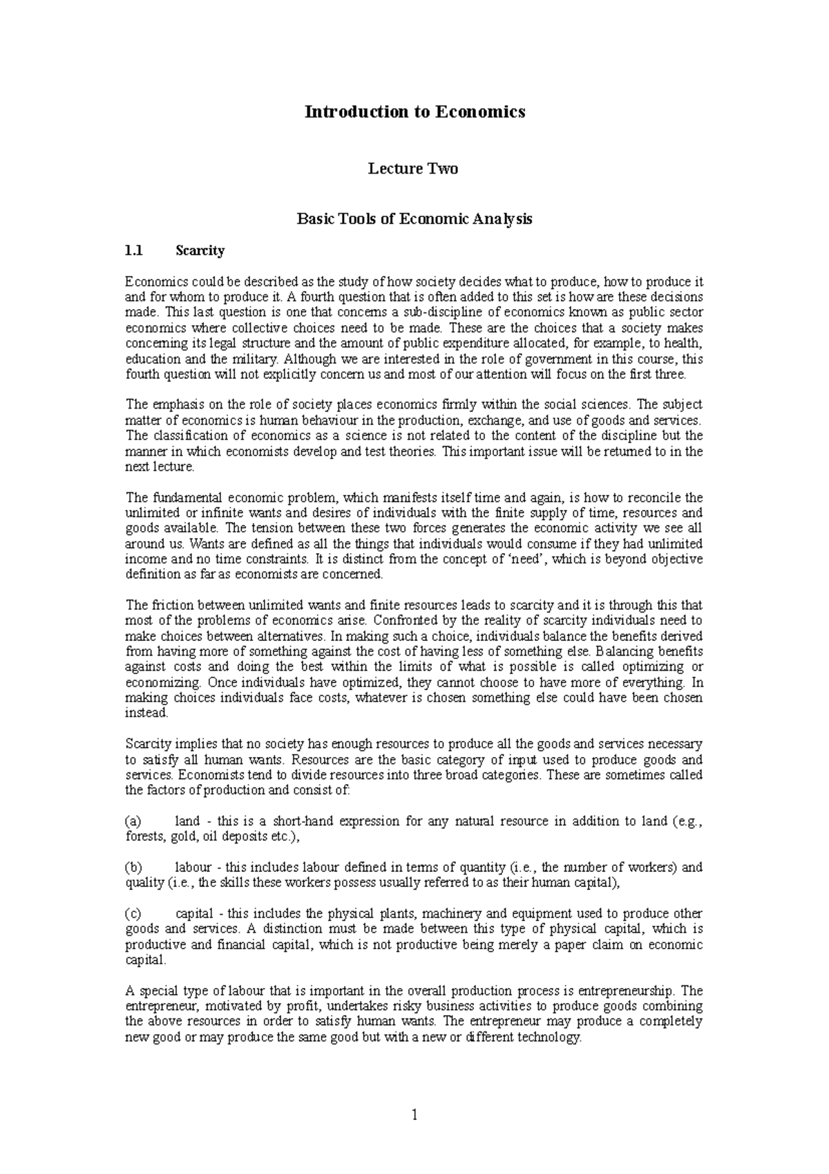 Lecture Notes 2 Basic Tools of Economic Analysis - Introduction to ...
