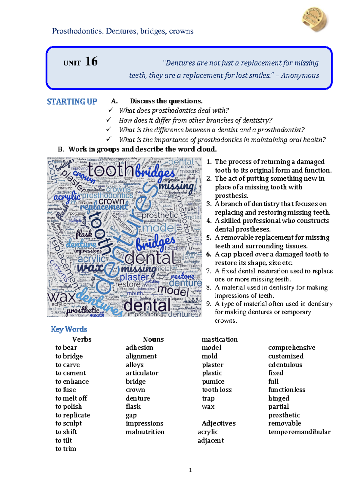 Unit 16: Prosthodontics - Understanding Dentures, Bridges, and Crowns ...