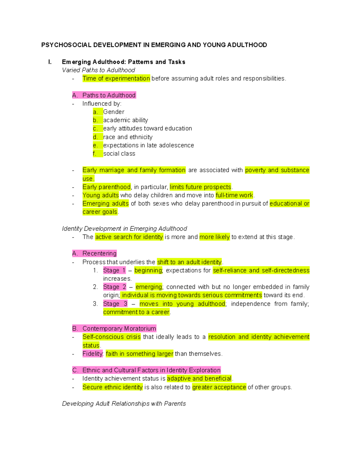PSYCH 101: Developmental Psychology Chapter 14 Notes on Emerging ...