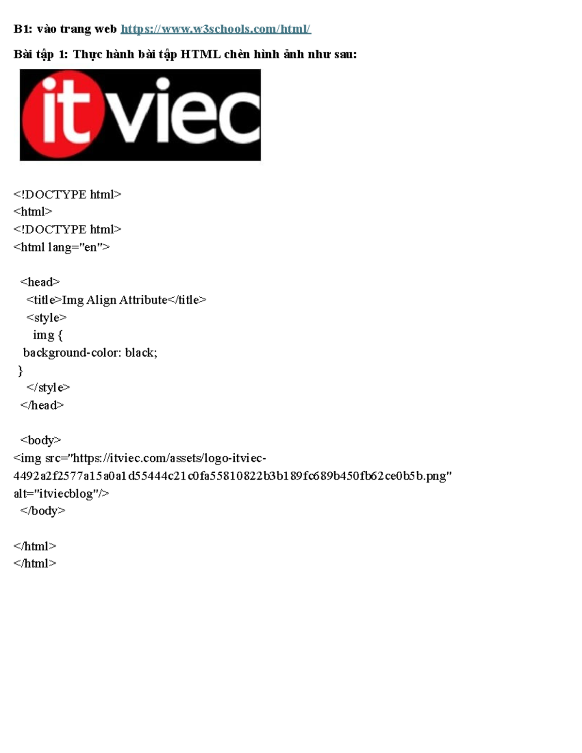 Baitap HTML - 1111 - B1: vào trang web w3schools/html/ Bài tập 1: Thực hành bài tập HTML chèn ...