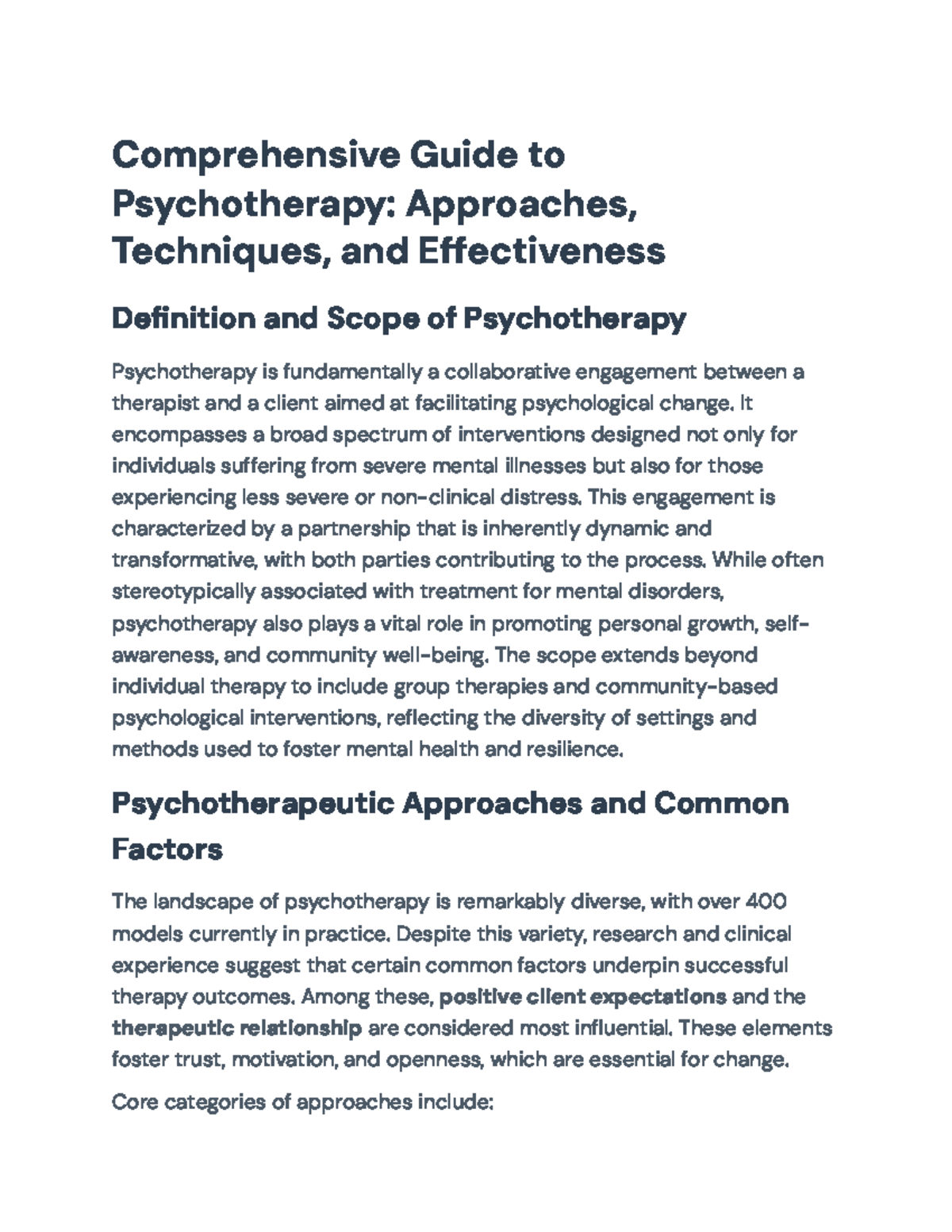 Comprehensive Overview of Psychotherapy: Approaches & Techniques - Studocu