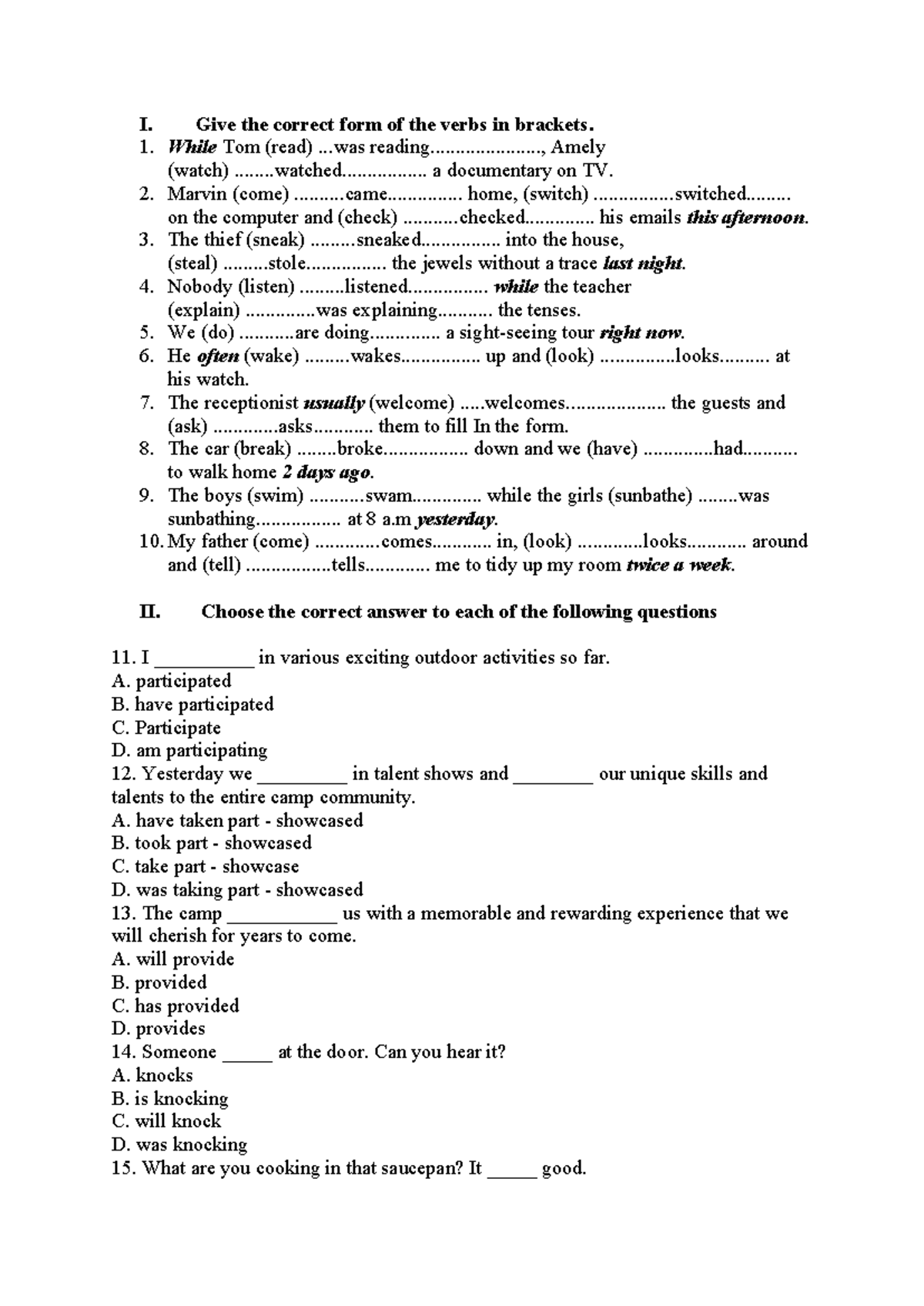 Grammar Exercises KUN - Học: Verb Forms and Questions - Studocu