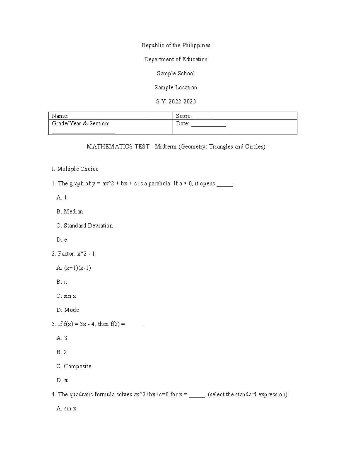 MATH 379 Midterm Test: Geometry of Triangles & Circles Fall 2022 - Studocu