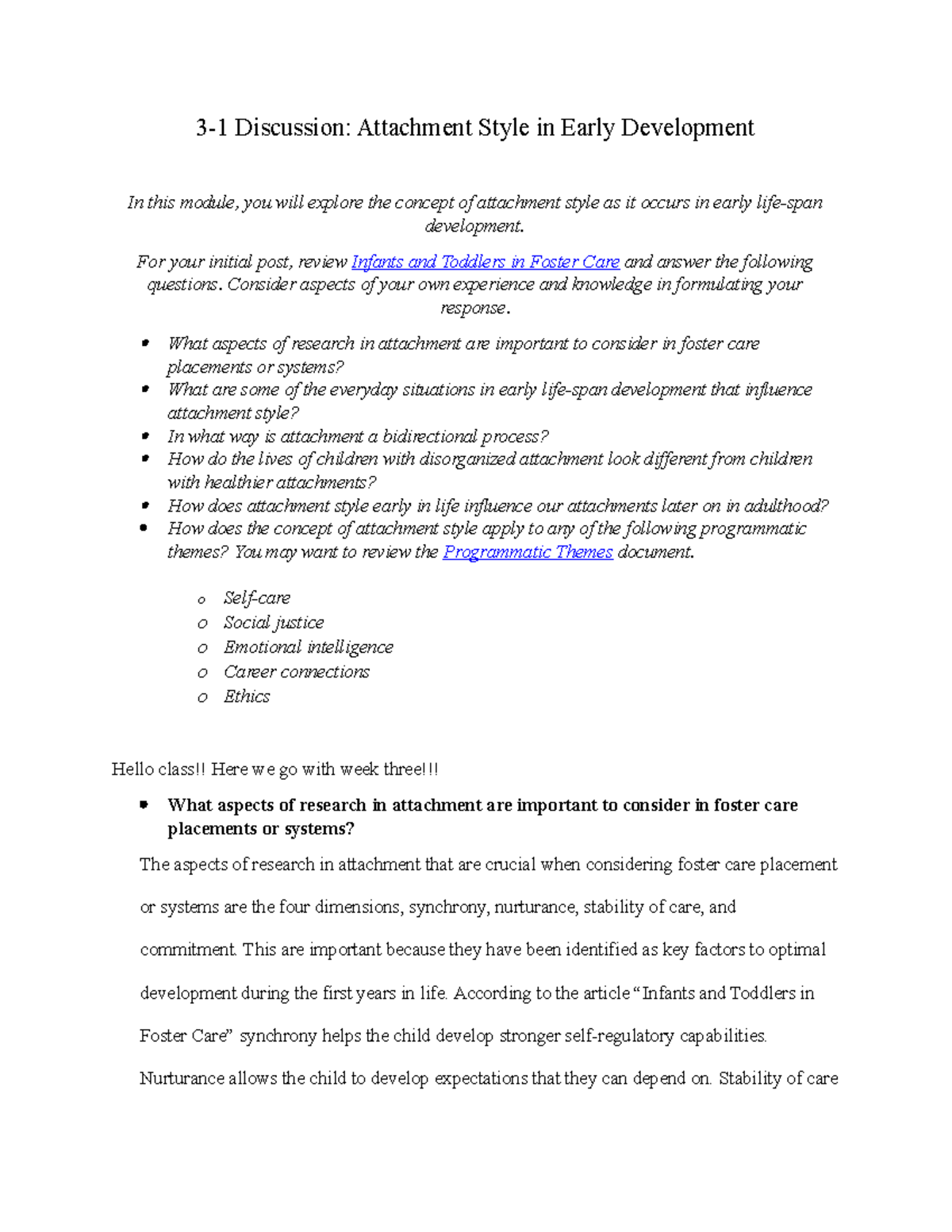 3-1 Discussion: Exploring Attachment Styles in Early Development - Studocu