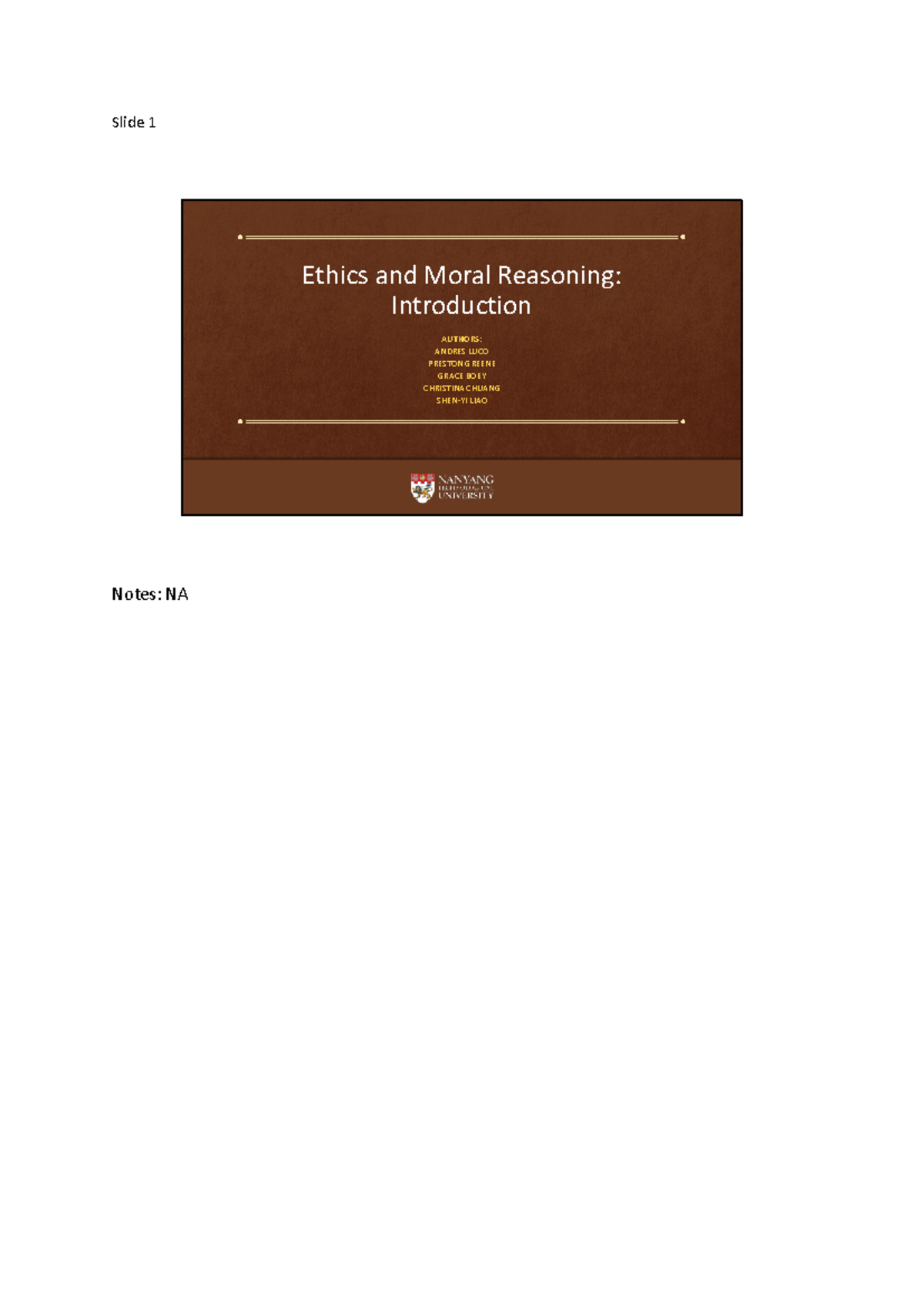 16S2 HY0001 Week 1-Introduction V1 - Slide 1 Ethics and Moral Reasoning ...