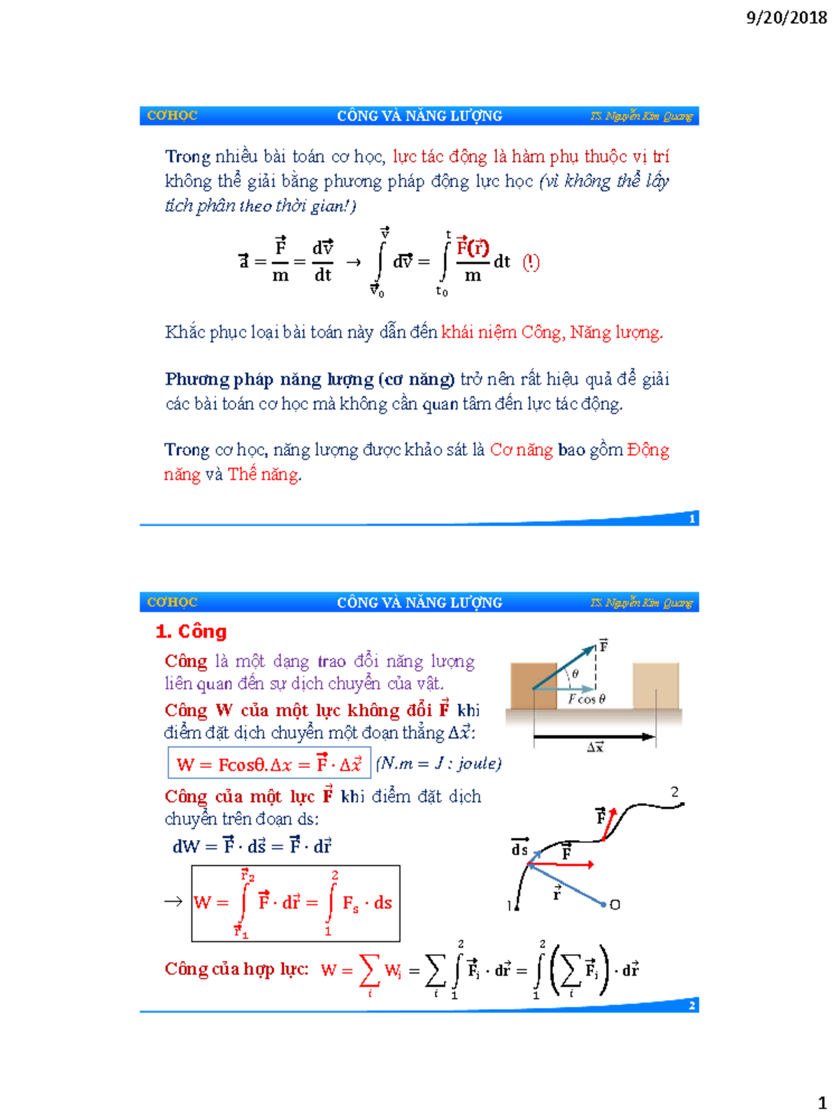 CÔNG VÀ NĂNG LƯỢNG CƠ HỌC - VLDC1 - TS. Nguyễn Kim Quang - Studocu