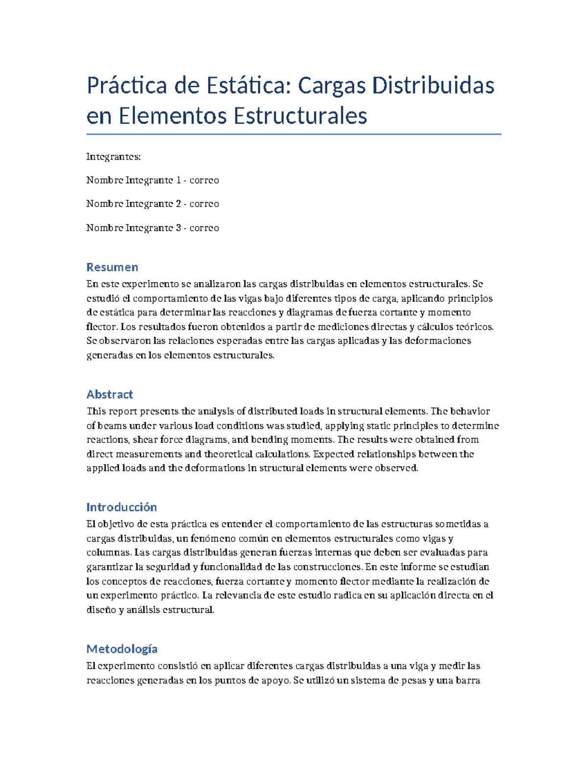 Informe de Laboratorio: Estática y Cargas Distribuidas en Estructuras - Studocu