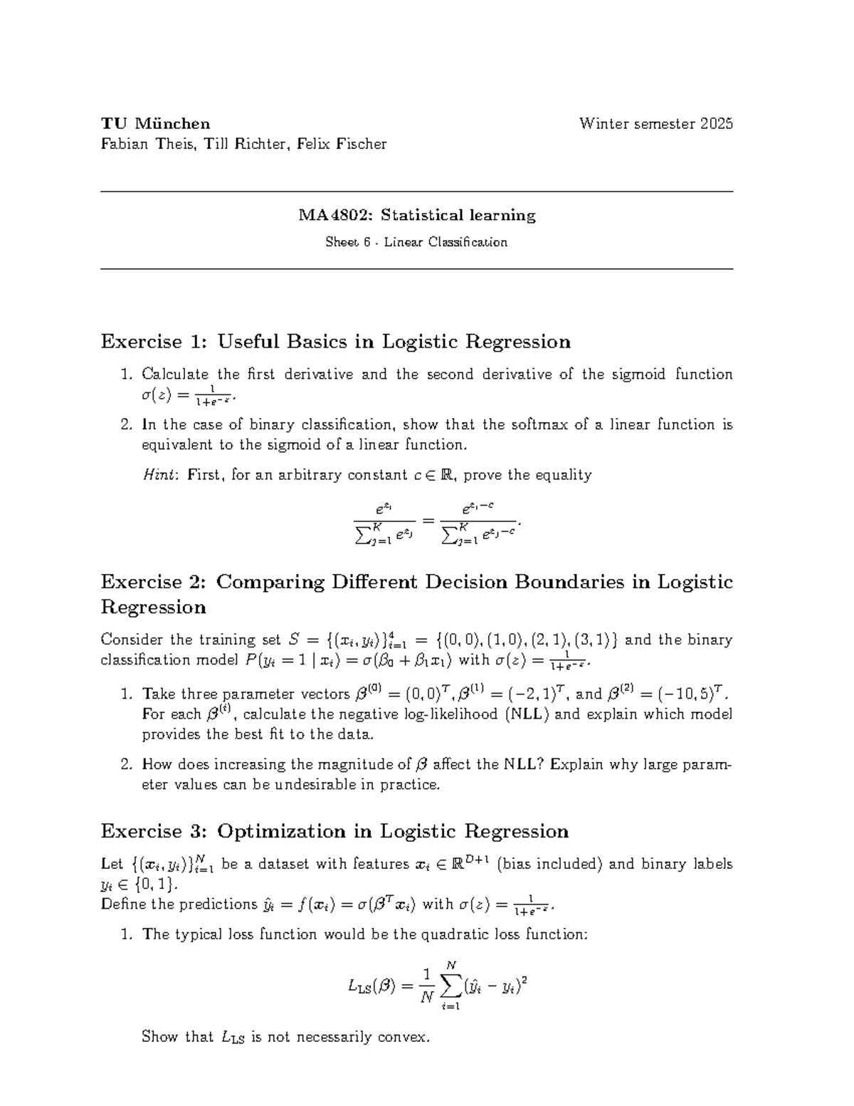 MA4802: Statistical Learning - Logistic Regression Exercises - Studocu