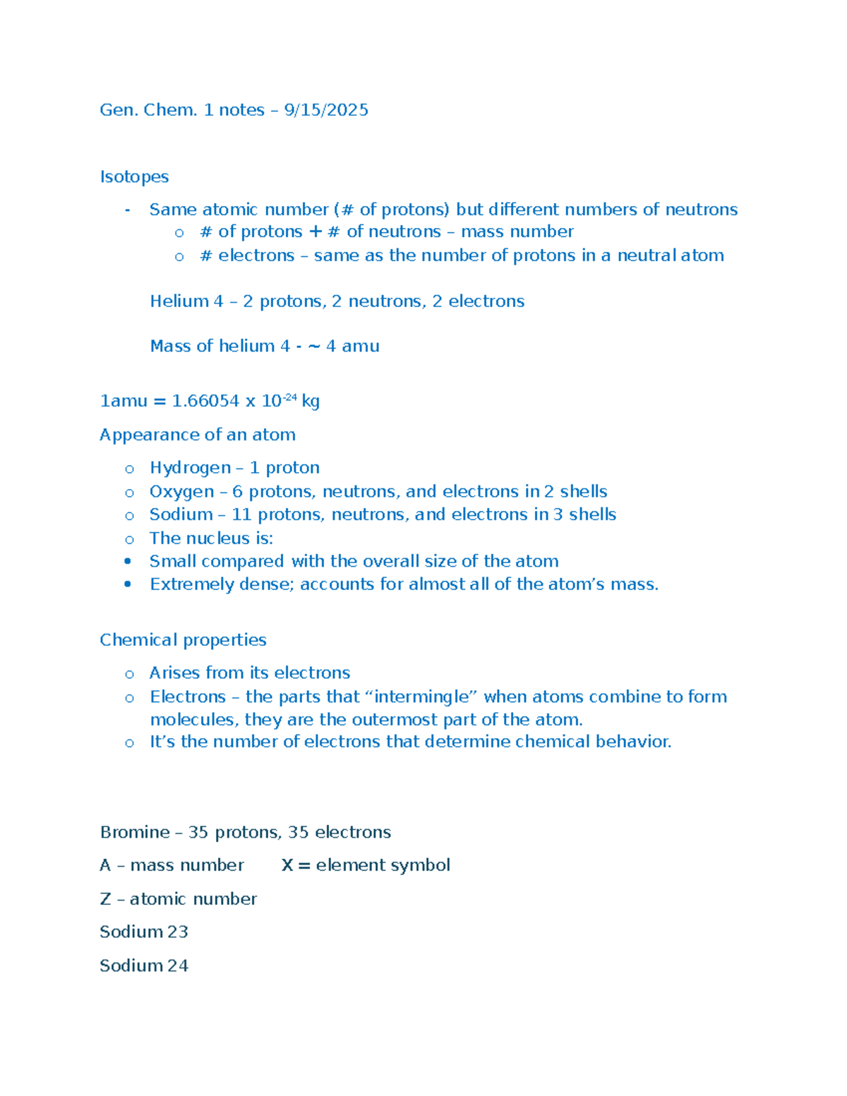 Gen. Chem. 1 Lecture Notes: Isotopes & Chemical Properties - Studocu