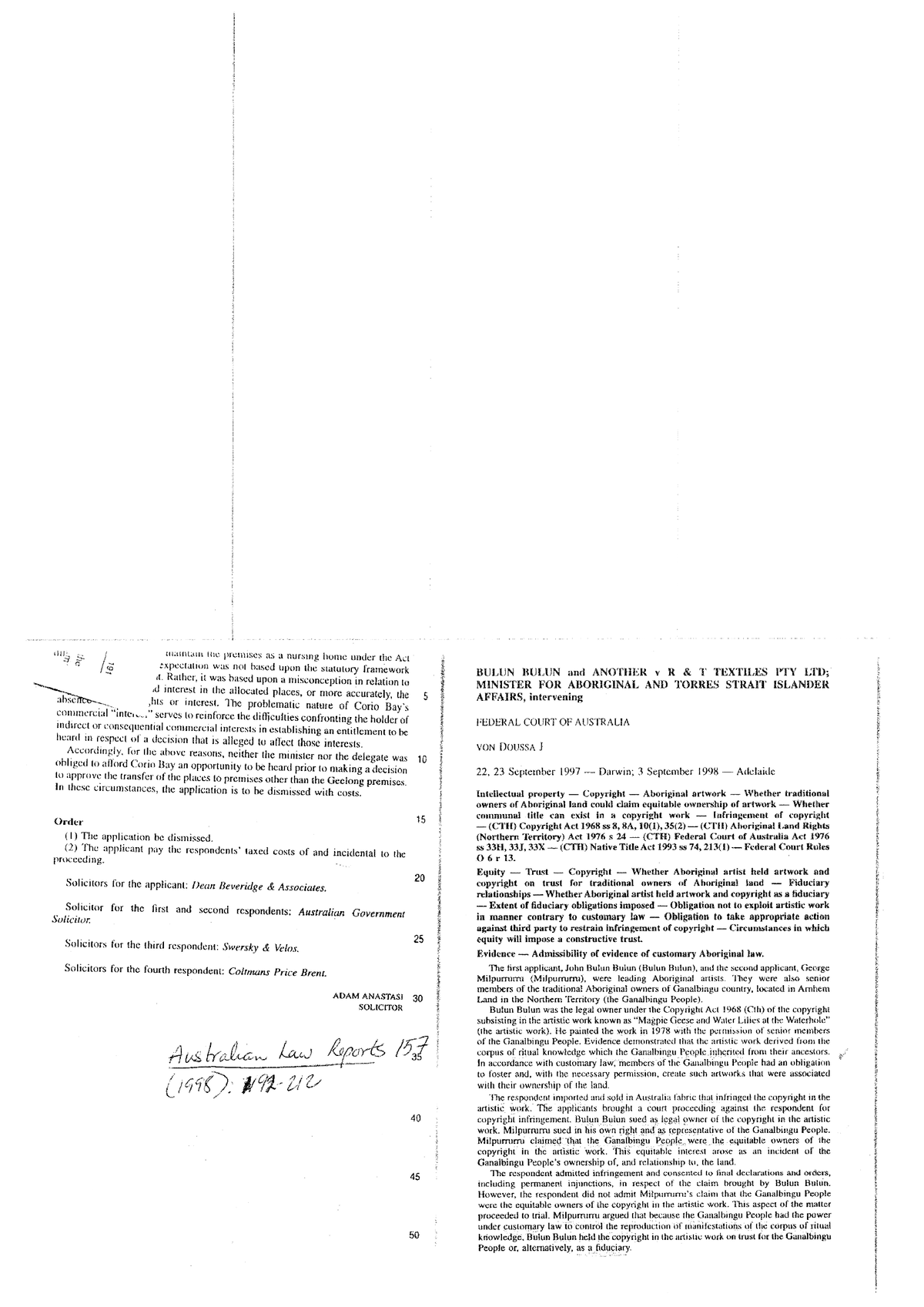 Bulun Bulun v R T Textiles: Copyright and Fiduciary Obligations ...