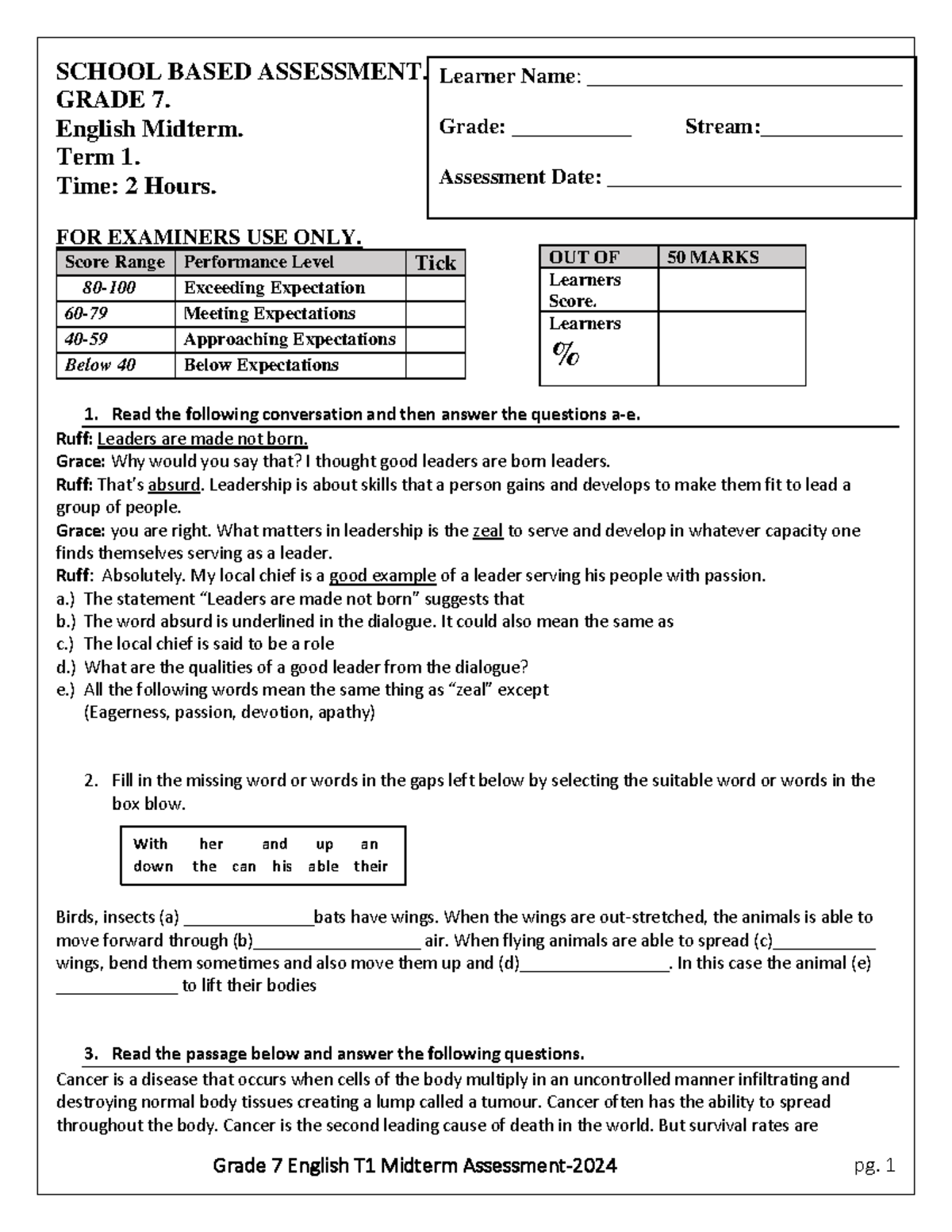 G7 T1 English Midterm Assessment 2024 - Studocu
