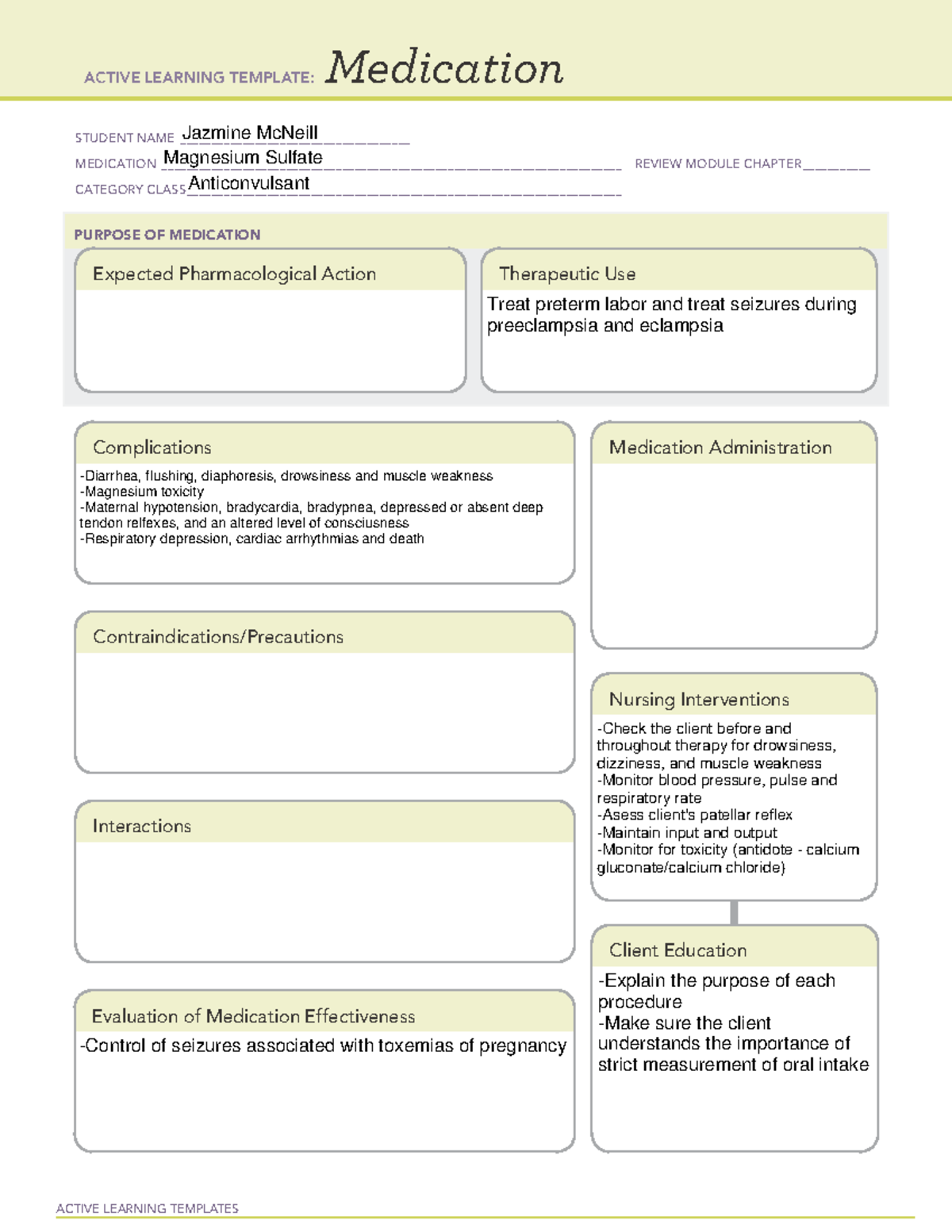 Magnesium Sulfate - med template - ACTIVE LEARNING TEMPLATES Medication ...