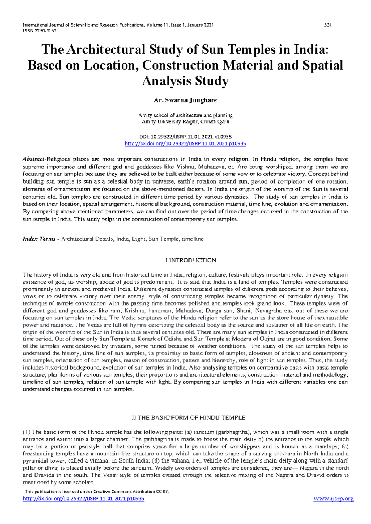 Architectural Analysis of Sun Temples in India: A Study (ARCH 101 ...