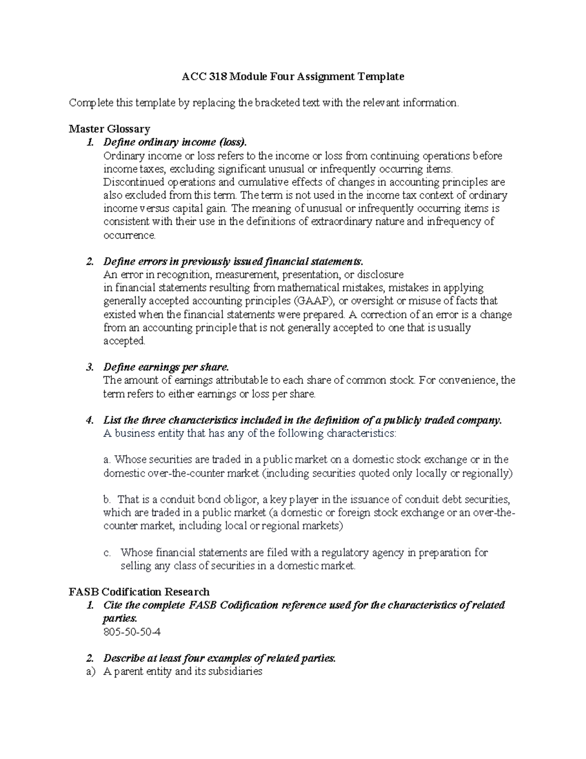 ACC 318 Module Four Assignment Template - ACC 318 Module Four ...