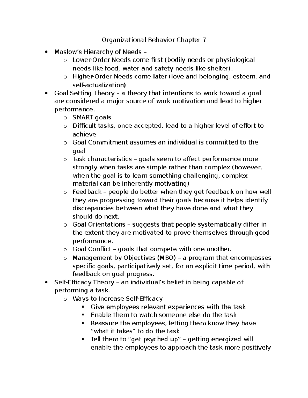 Organizational Behavior Cohort 1: Chapter 7 - Hierarchy of Needs & Goal ...