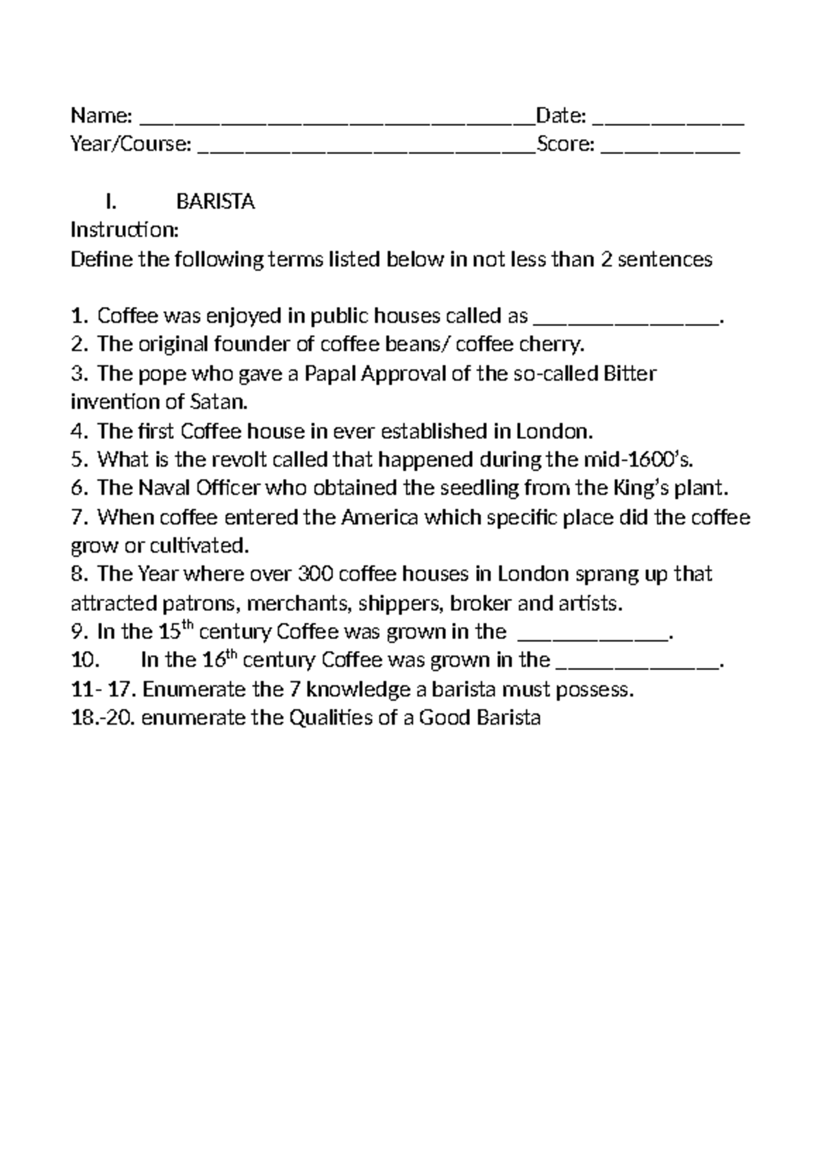 Barista - Key Terms and Concepts Explained - Studocu