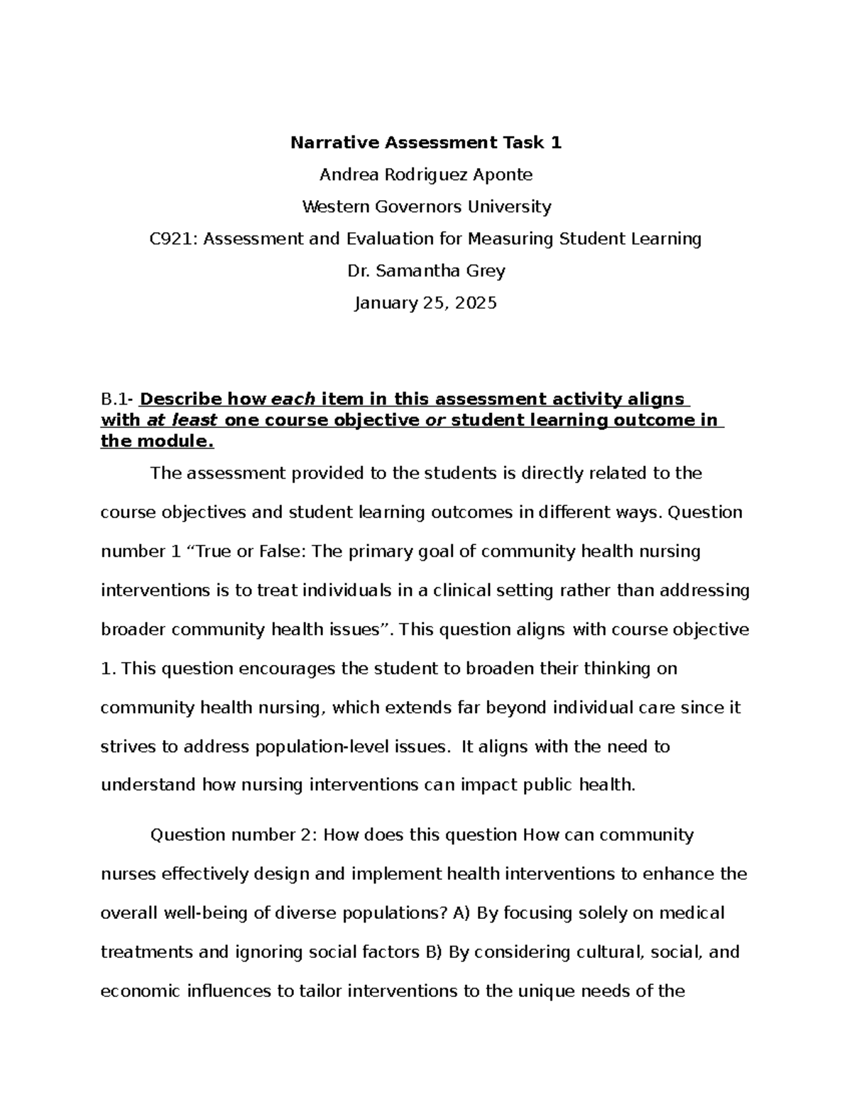 C921 task1 narrative edit - Narrative Assessment Task 1 Andrea ...