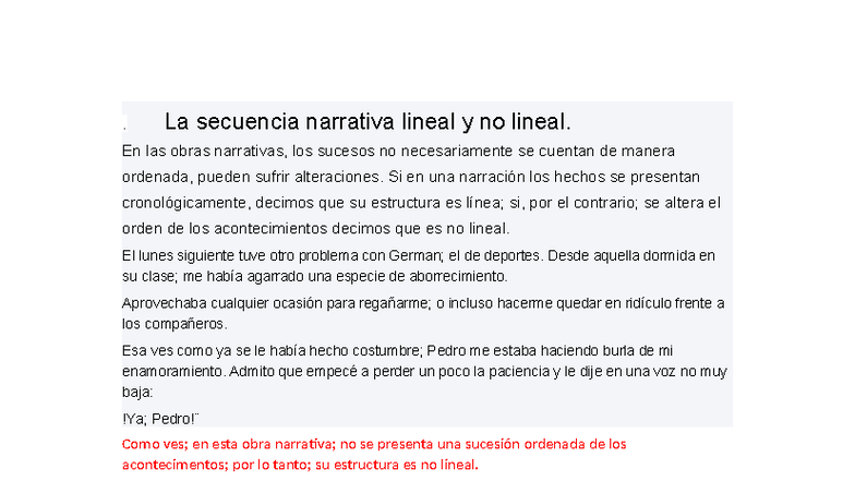 La secuencia narrativa lineal y no lineal - La secuencia narrativa ...