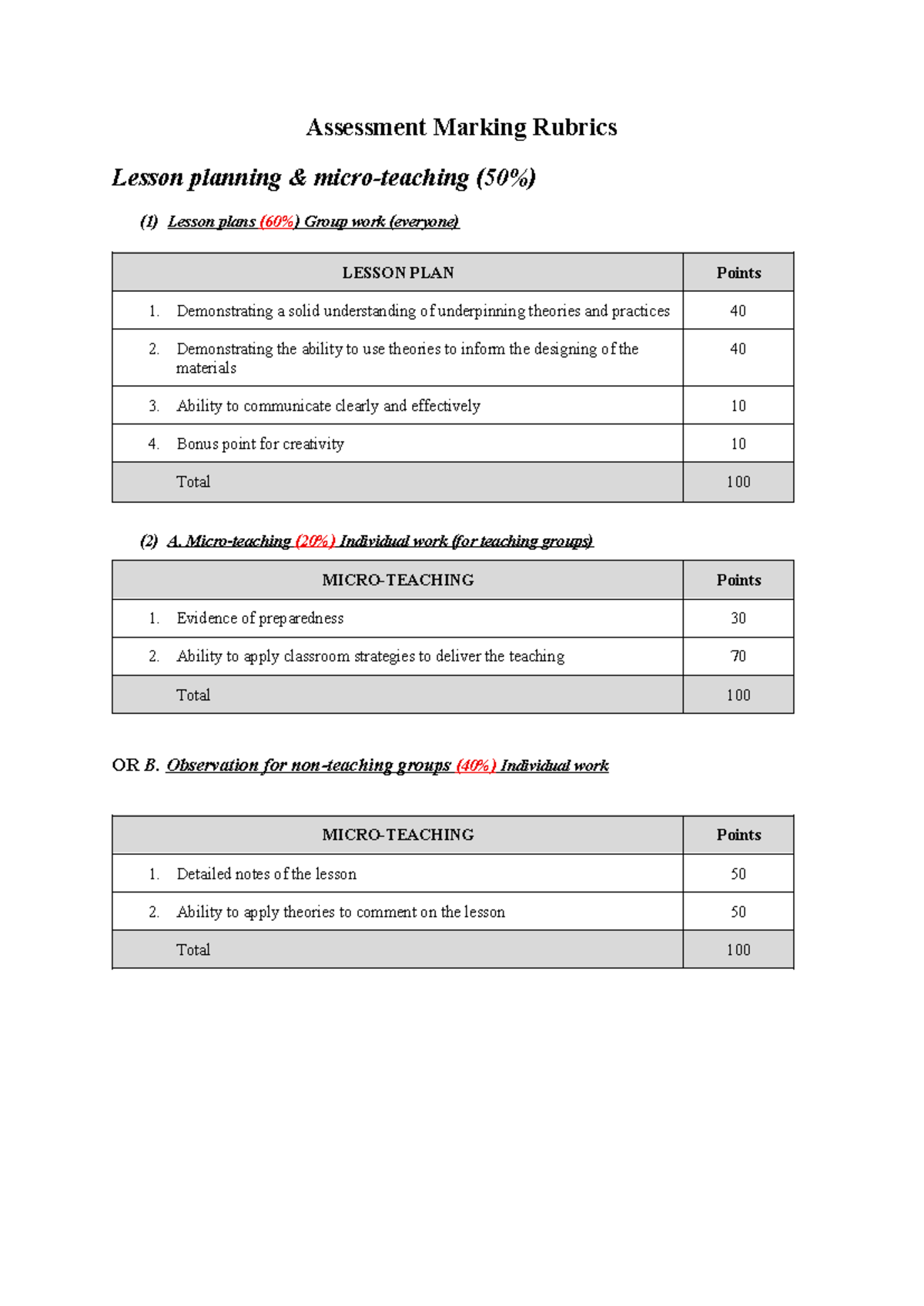 LING331 Assessment Marking Rubrics for Lesson Planning - Studocu