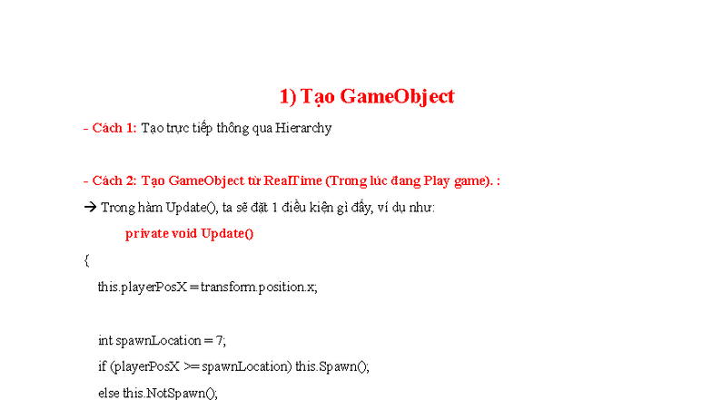 C1 Basics Unity 2D: Tạo GameObject và Clone từ Prefab - Studocu