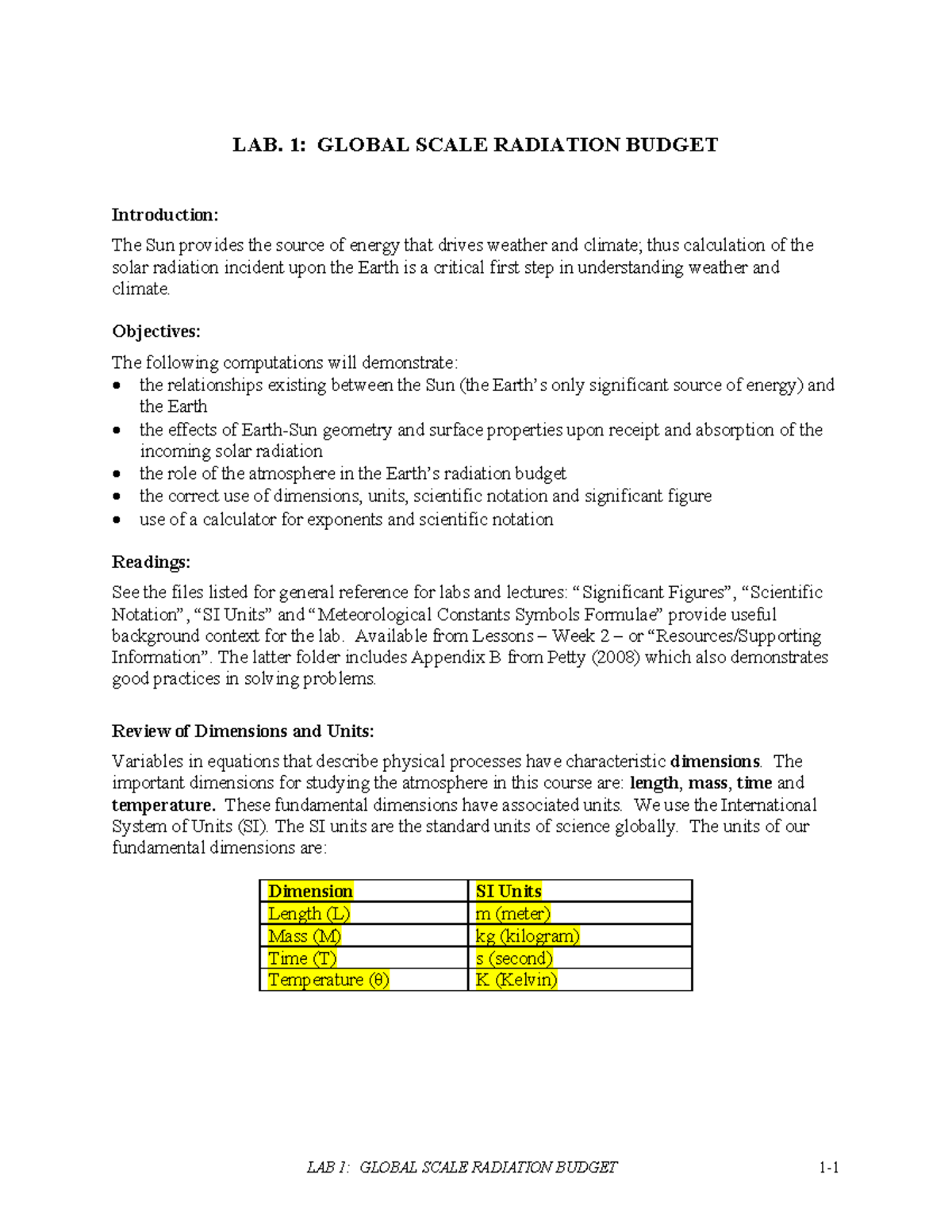 LAB 1: GLOBAL SCALE RADIATION BUDGET Analysis and Calculations - Studocu