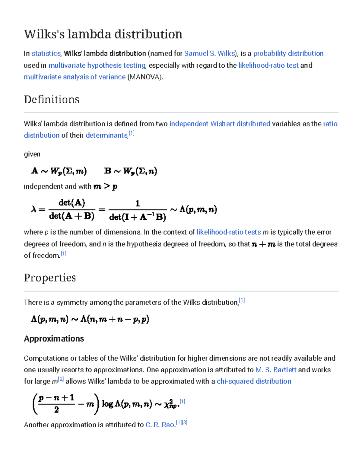 Wilks's Lambda Distribution in Multivariate Analysis - Studocu