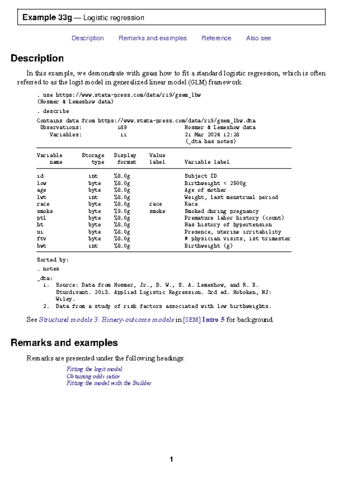 Example 33g: Logistic Regression Analysis with GSEM Techniques - Studocu
