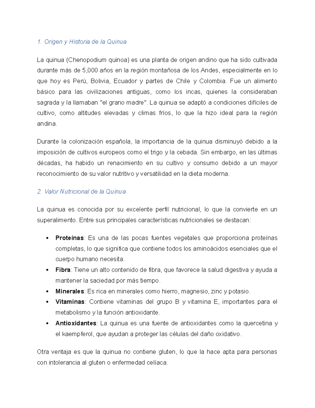 Informe quinua - 1. Origen y Historia de la Quinua La quinua ...