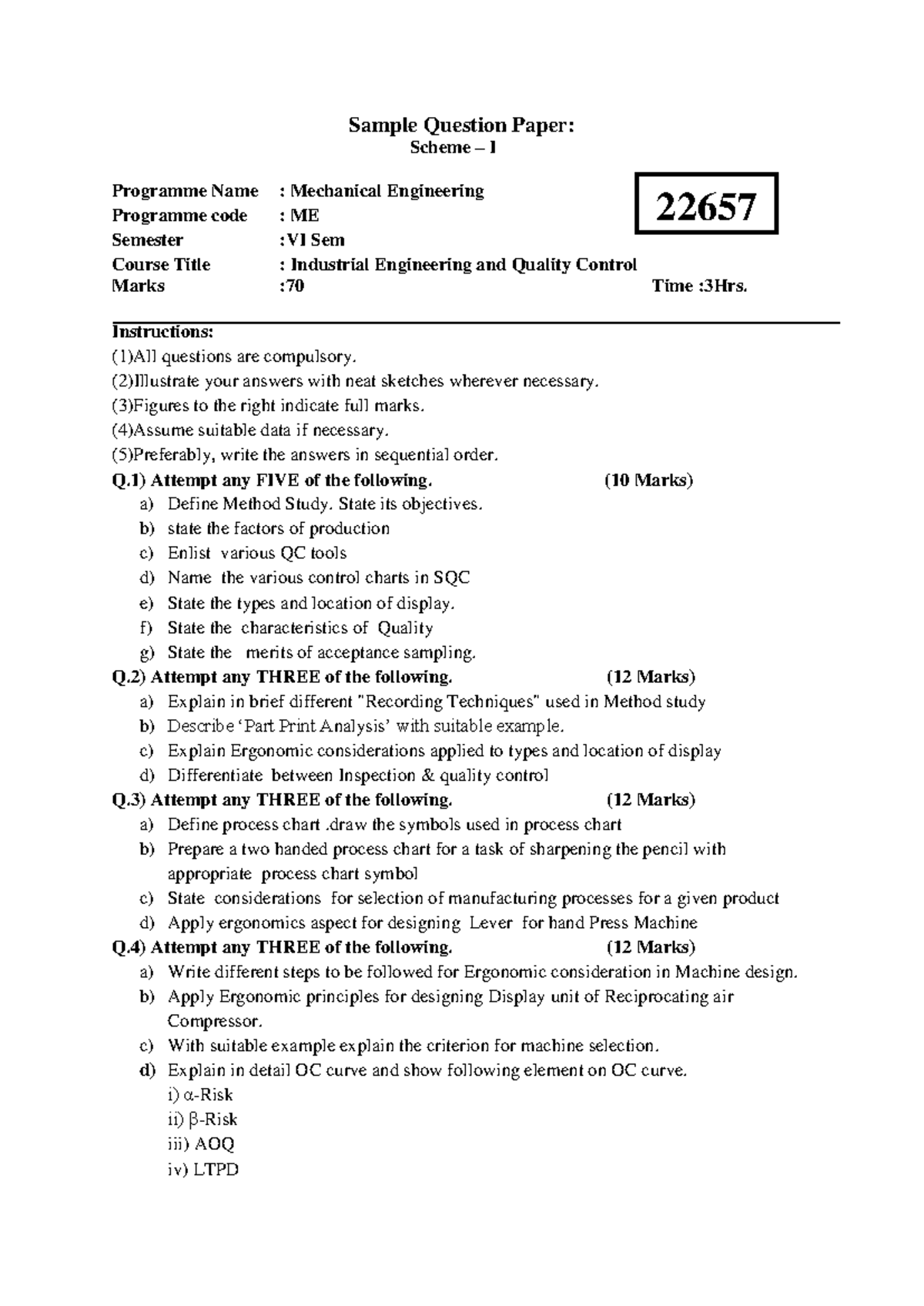22657 - Model Answers for Industrial Engineering & Quality Control Exam ...