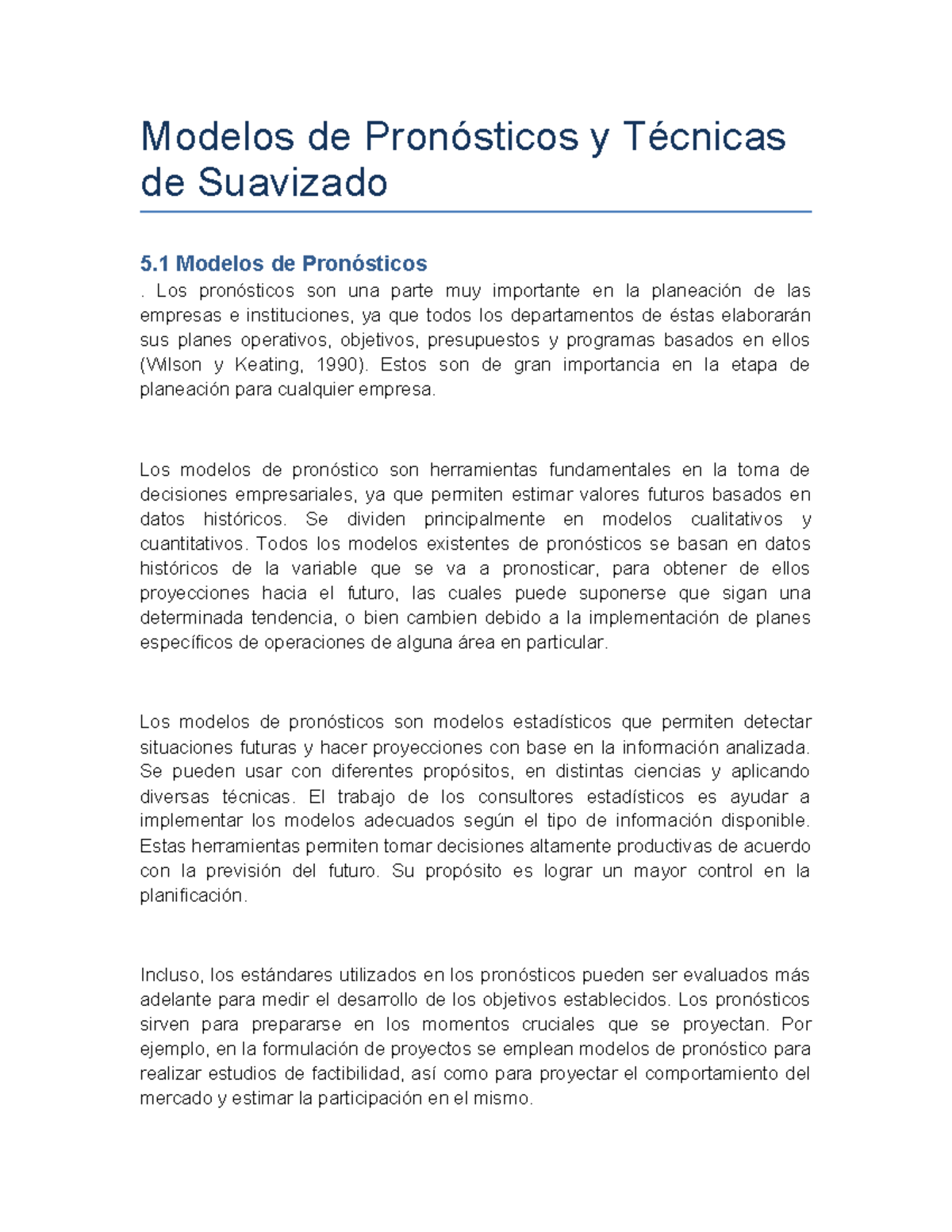 Modelos de Pronósticos y Técnicas de Suavizado: Análisis Completo - Studocu