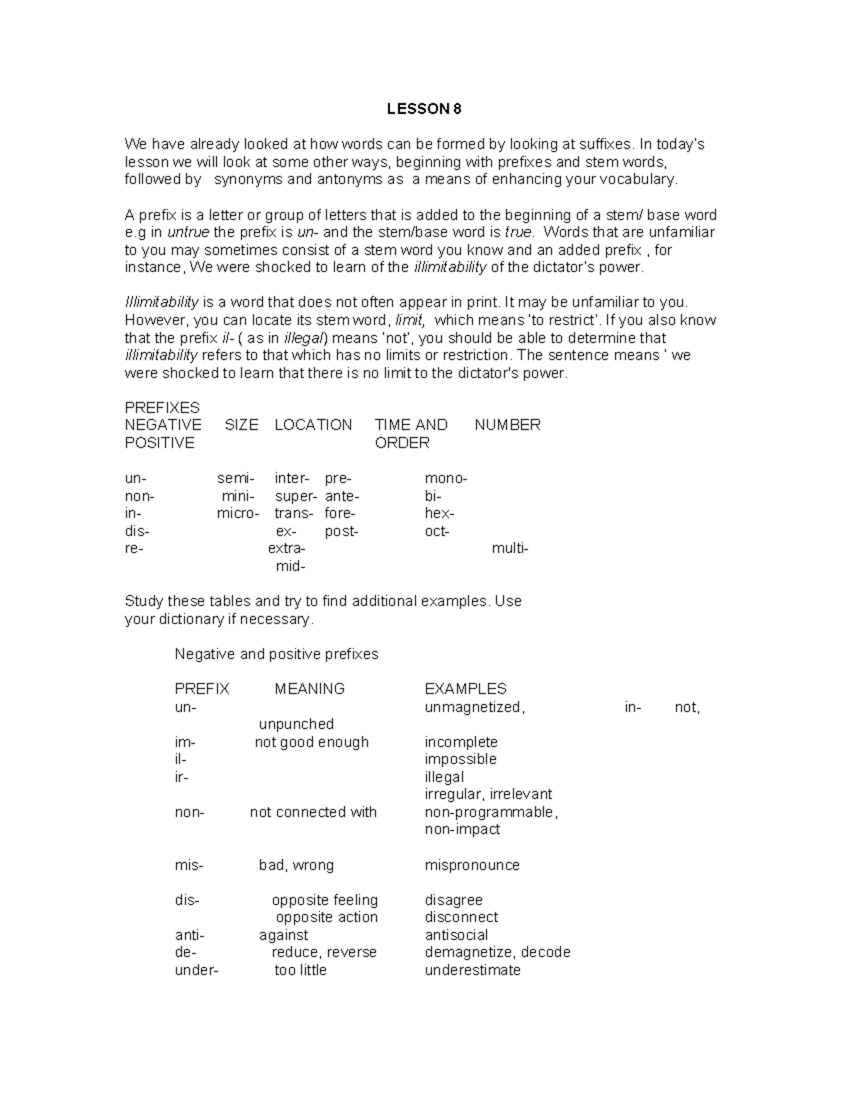 Lesson 08: Vocabulary Building with Prefixes and Synonyms - Studocu