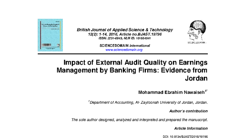 Impact of External Audit Quality on Earnings Management in Jordanian ...