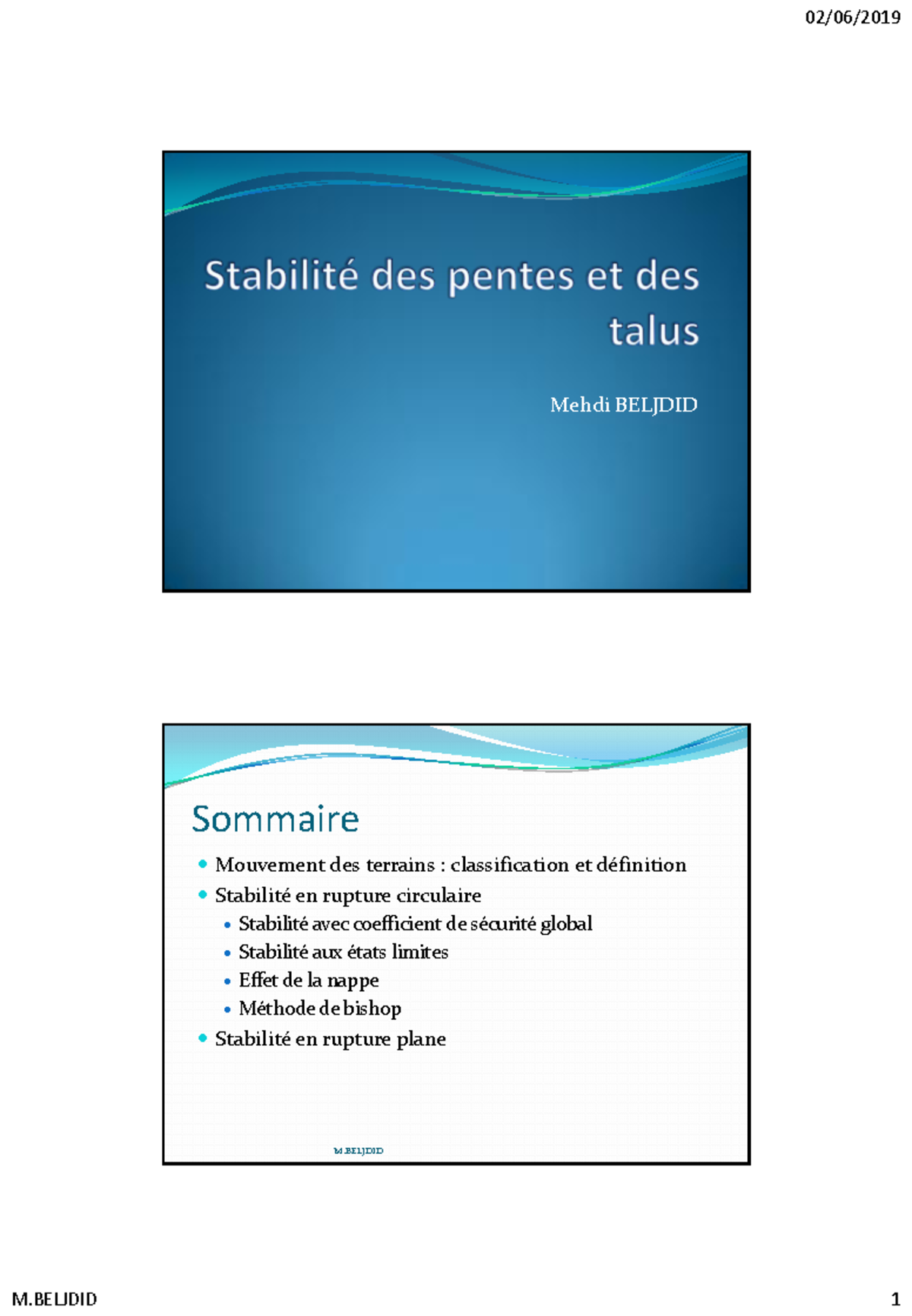Analyse de la Stabilité des Talus et Mouvements des Terrains - Studocu
