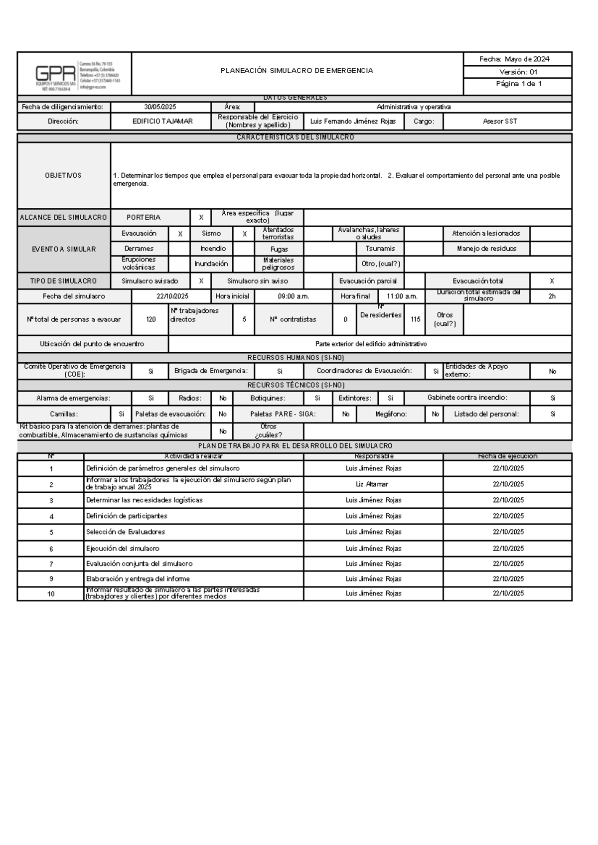 Planeación Simulacro de Emergencia 2025 - Edificio Tajamar - Studocu