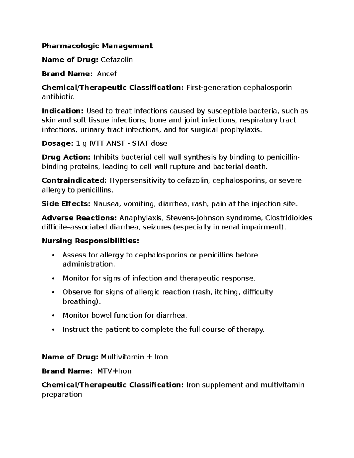 Pharmacologic Management: Key Drug Profiles and Nursing Considerations ...