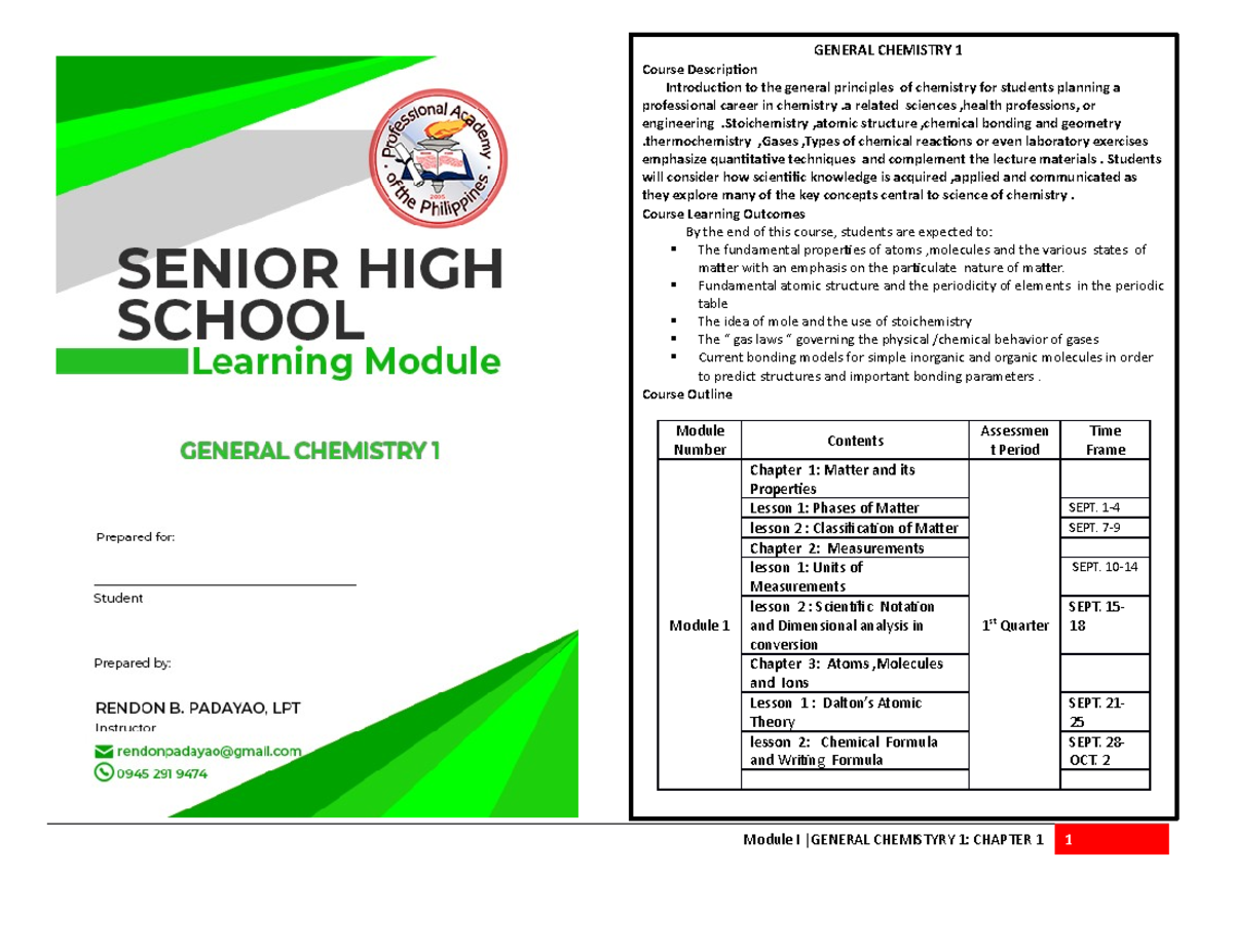 Module 1 CHEM 1 - Chapter 1: Matter and Its Properties Overview - Studocu