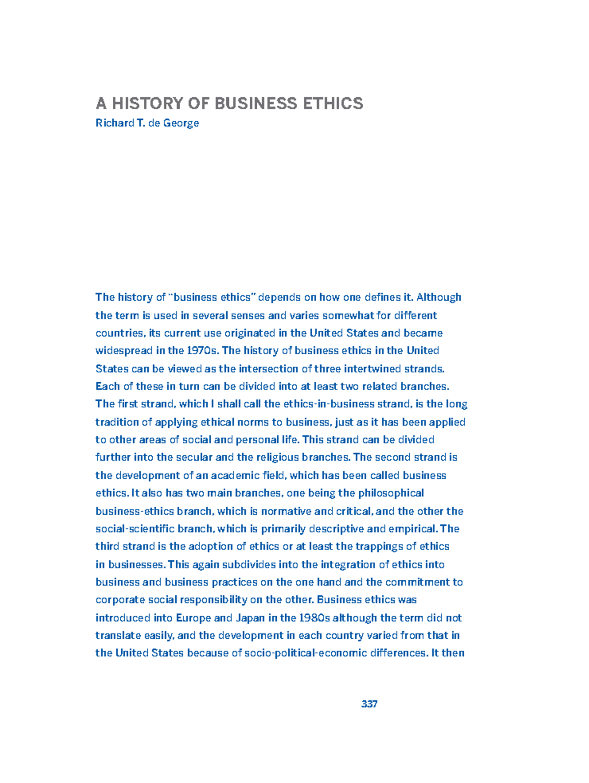 A History OF Business Ethics - A HISTORY OF BUSINESS ETHICS Richard T ...