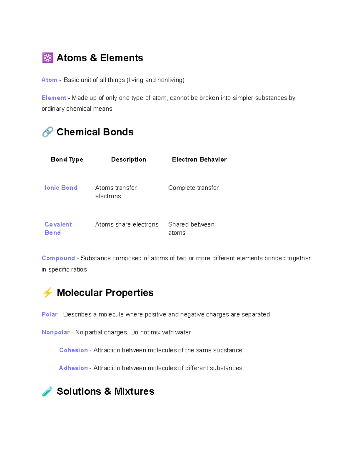 Biomolecules & Cell Transport Notes - Bio 101 - Studocu