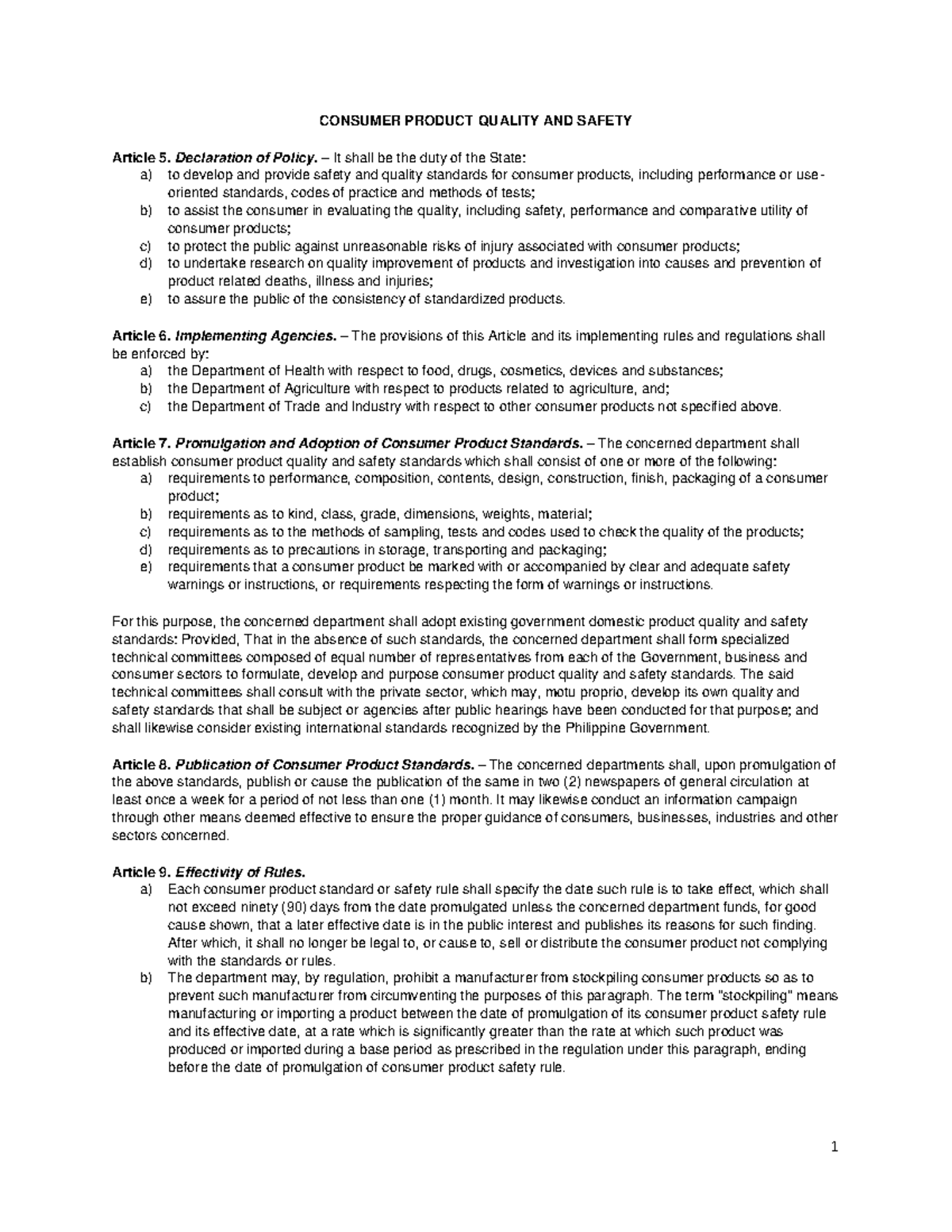 Consumer Protection: Quality and Safety Standards Explained - Studocu