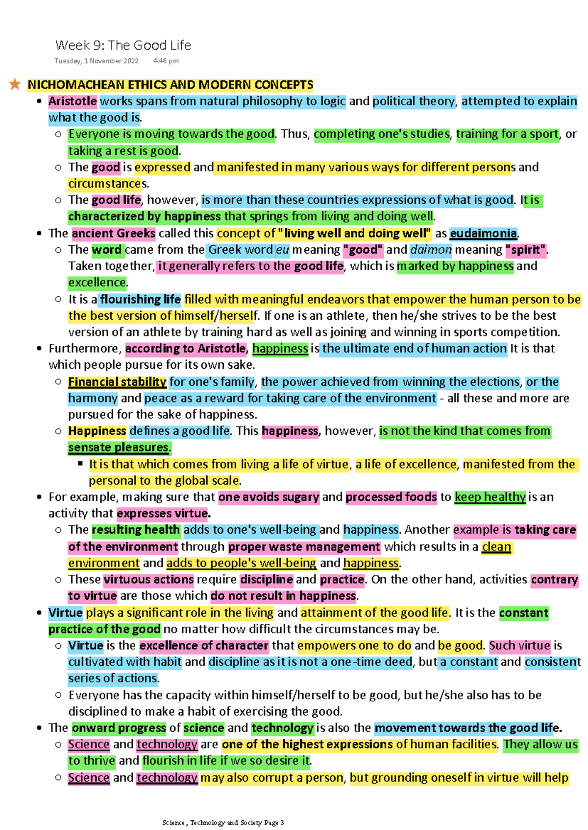 STS 101: Week 9 - The Good Life and Eudaimonia in Aristotle's Ethics ...