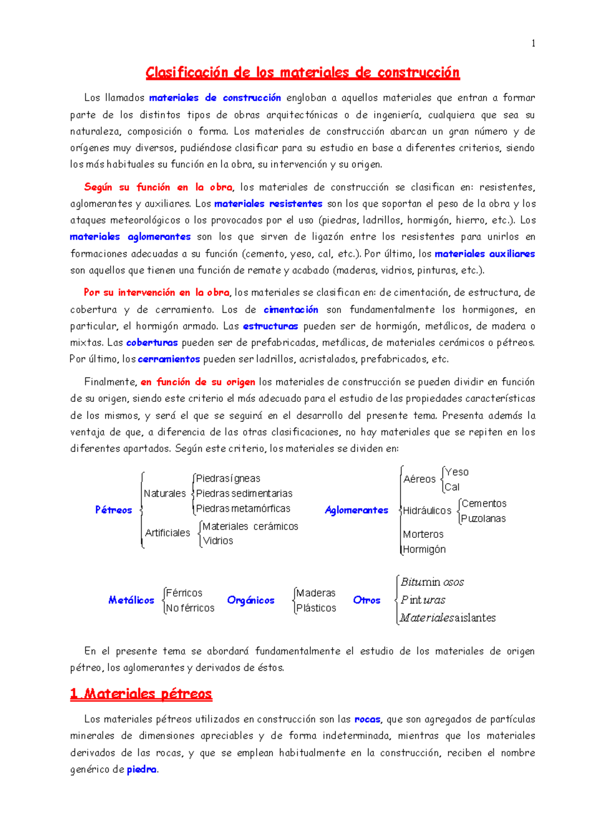 Clasificación de Materiales de Construcción - Curso 1 - Studocu