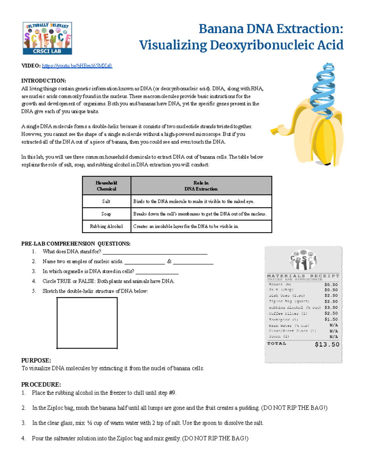 CRSci Lab Banana DNA Extraction - Banana DNA Extraction: Visualizing ...