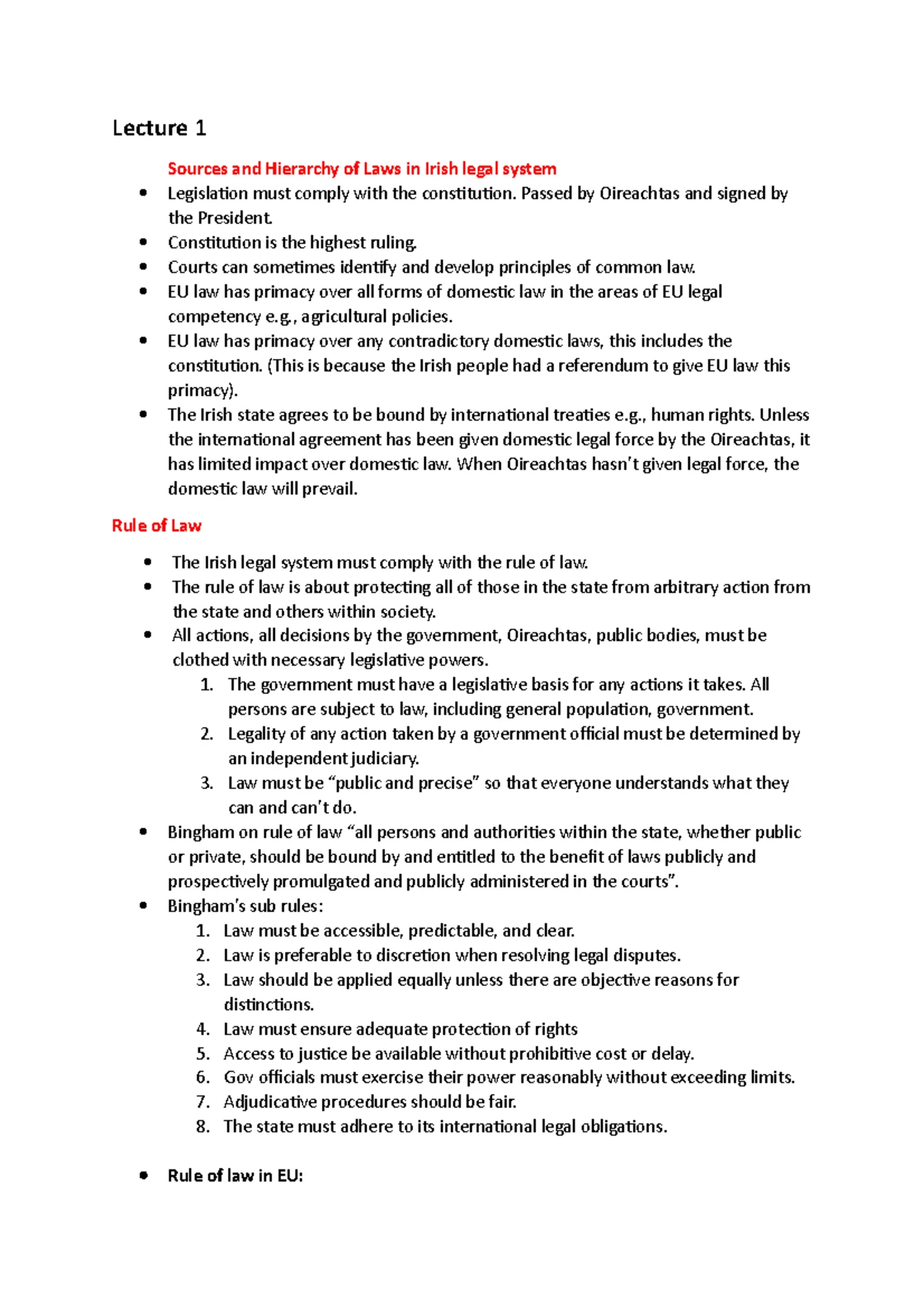 **Introduction to the Irish Legal System (IL100) - Sources of Law ...