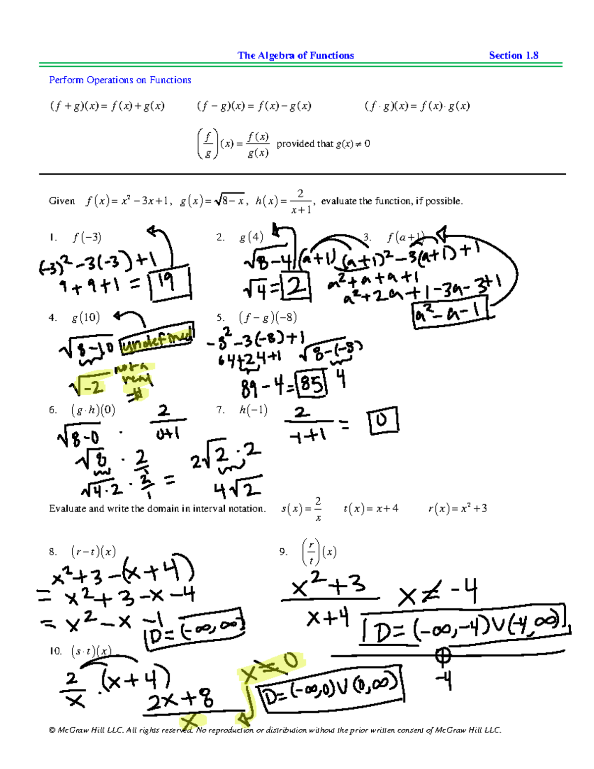 PC2e LEC 1.8 Algebra of Functions: Operations & Evaluations - Studocu