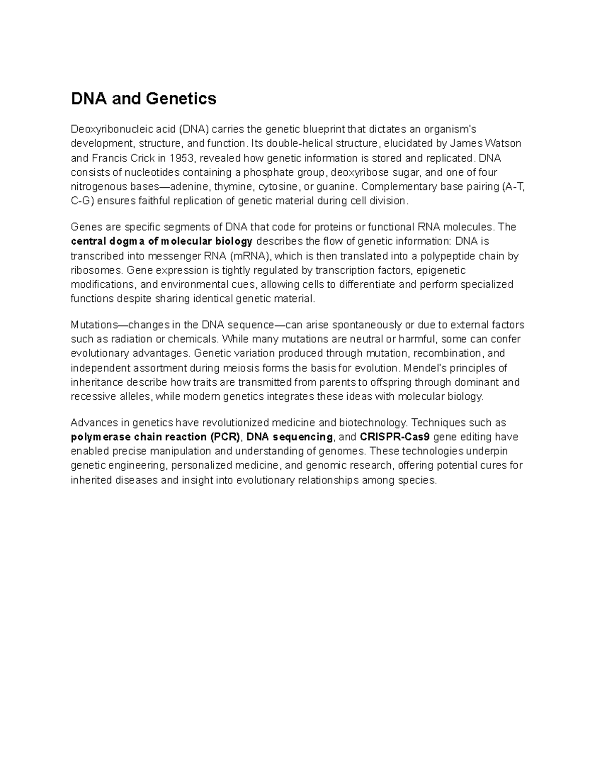 DNA and Genetics - Comprehensive Study Notes - Studocu