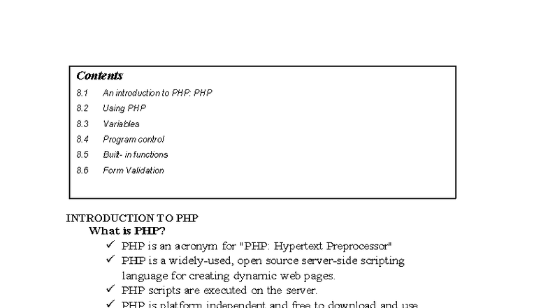 Introduction to PHP: Basics, Syntax, and Features - Studocu