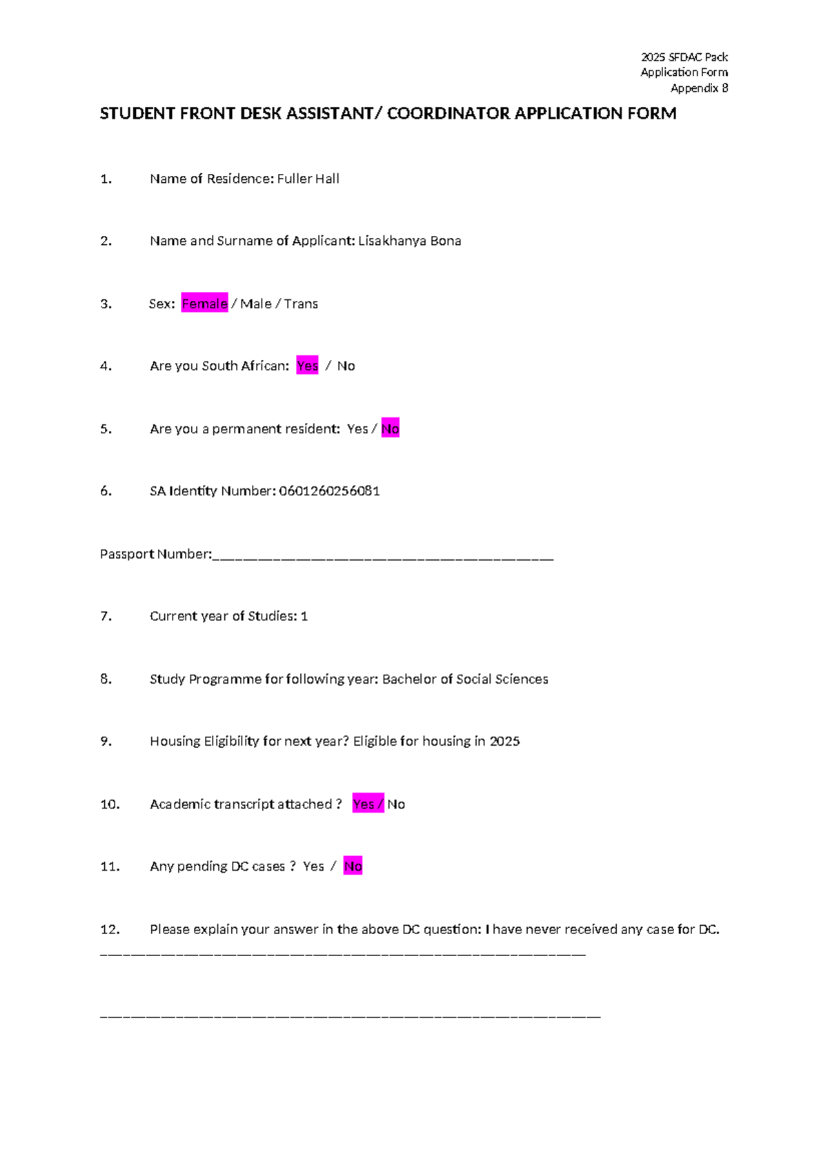 2025 SFDA-C Student Assistant Application Form - Appendix 8 - Studocu