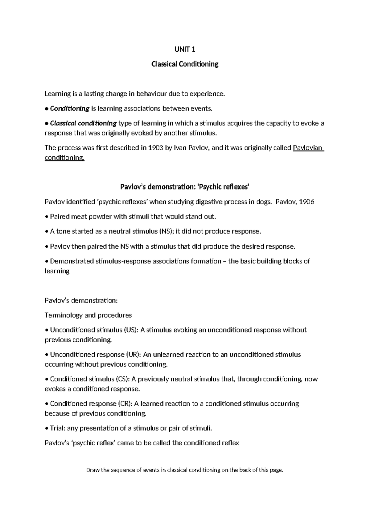 Chapter 6 - Classical Conditioning: Key Concepts & Processes - Studocu